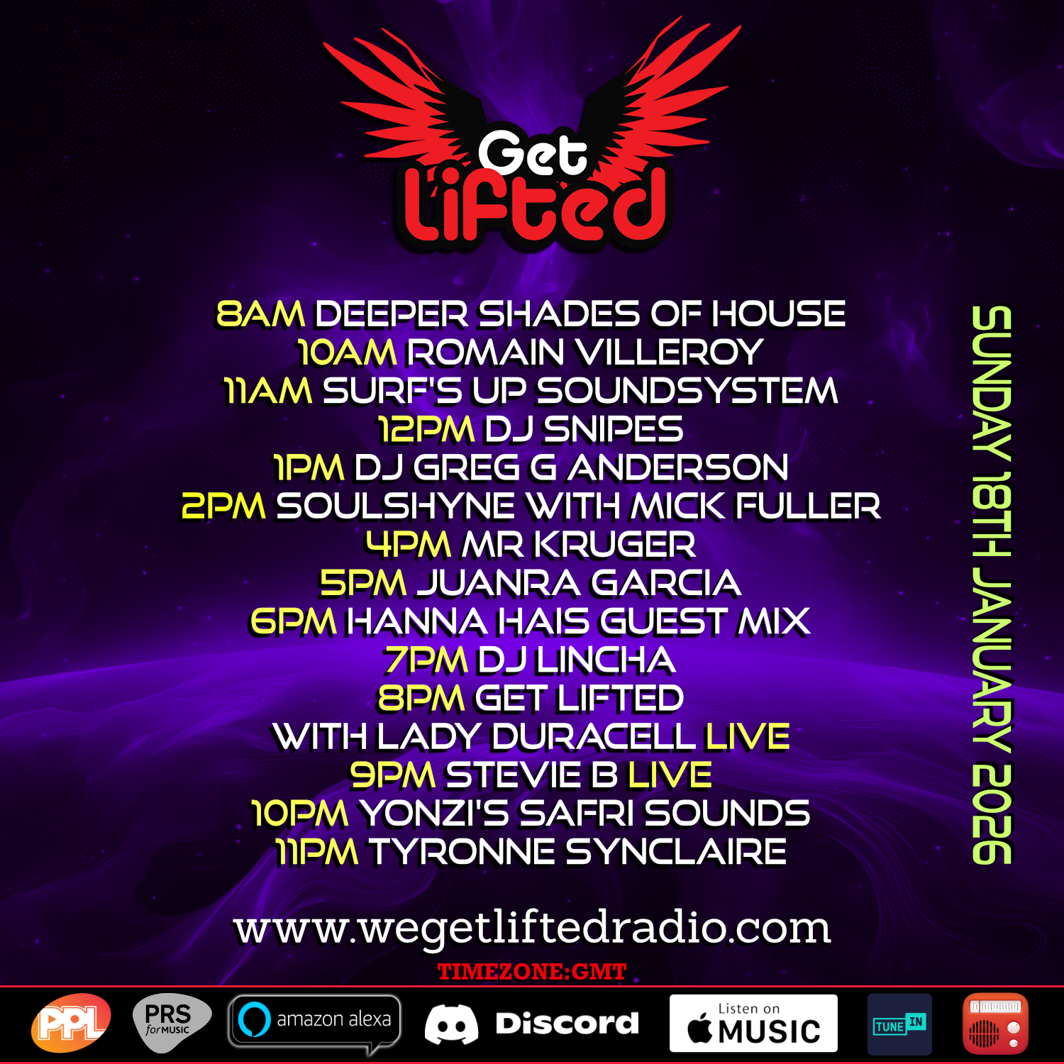 The Line-Up - 18th January 2026 www.wegetliftedradio.com - We Get ...